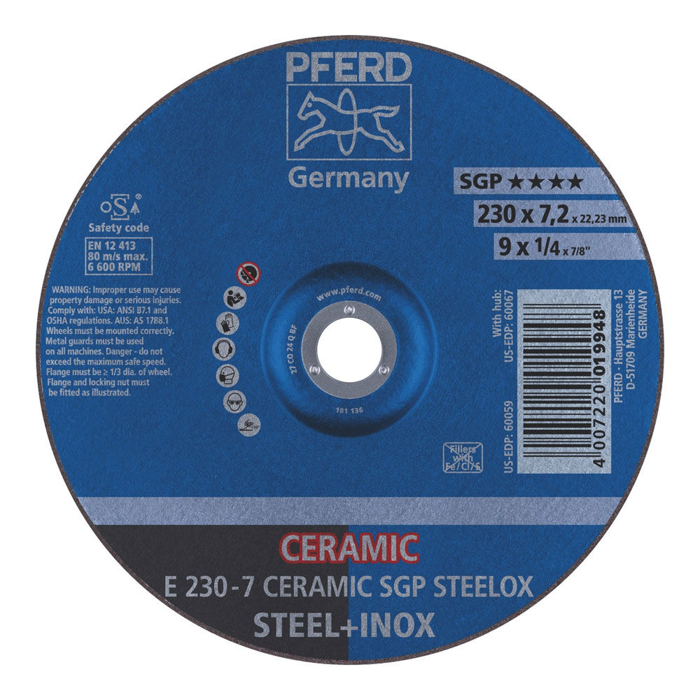 Premium Ceramic Grinding Wheel D/C - INOX / STEEL 230mm - Bolts & Industrial Supplies