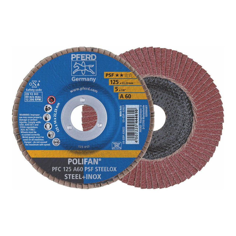 POLIFAN Flap Disc GP Aluminium Oxide - STEEL / INOX PFC 125 A 60 PSF - Bolts & Industrial Supplies